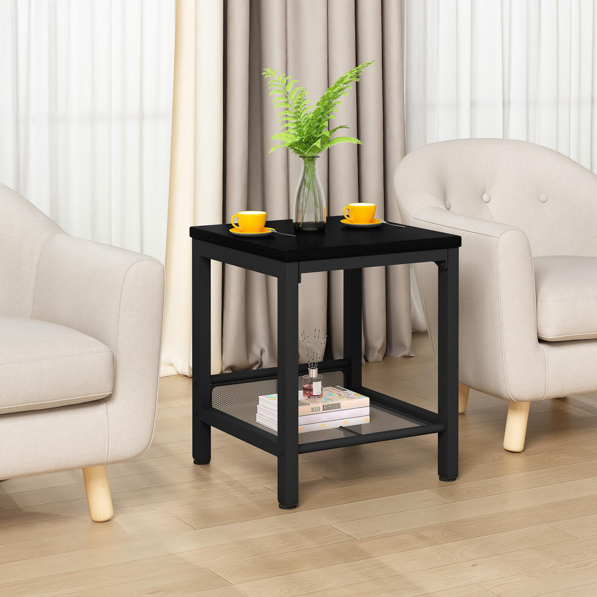 17 Stories Industrial Metal Frame 3 - Piece Living Room Table Set With Two Side Table | Wayfair